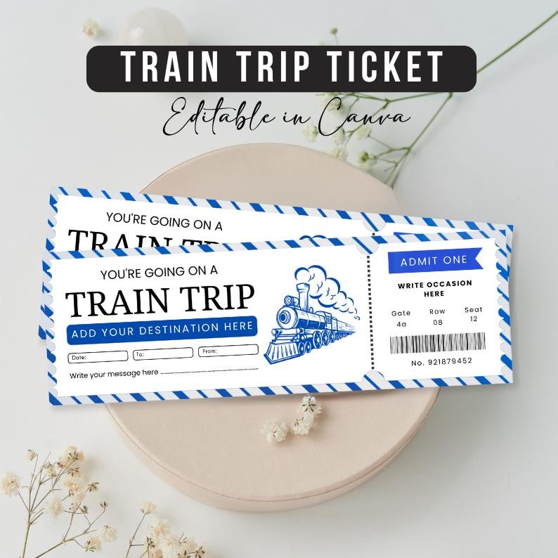 Editable Train Ticket Gift Voucher, Printable Boarding Pass (digital ...