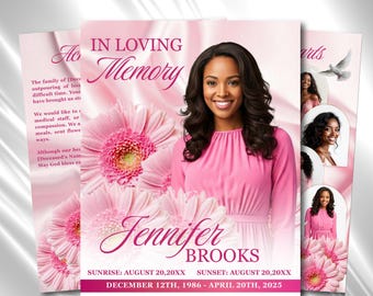 Memorial Obituary Program Pink, Editable for Canva - Etsy