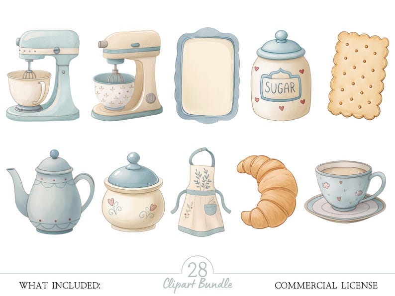 Watercolor Baking Clipart Bundle: Cute Vintage Bakery & Dessert PNG Set ...