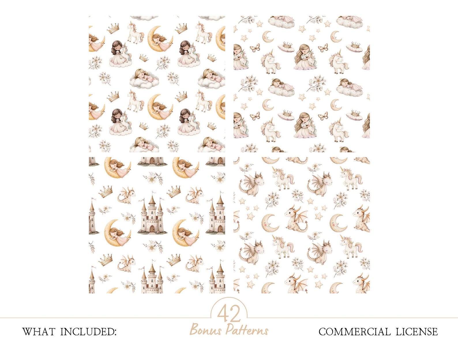 Boho Princess Clipart Set: Watercolor Castle, Unicorn and Fairytale ...