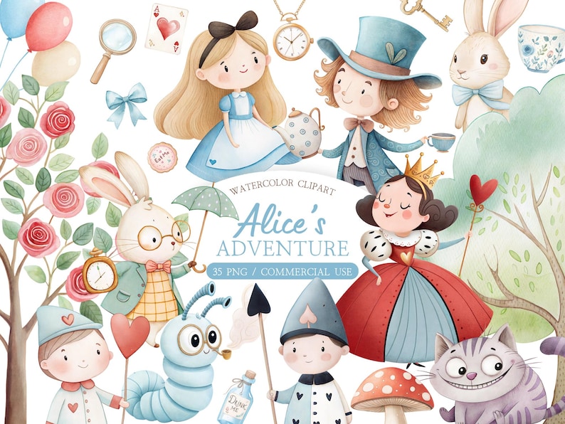 Alice in Wonderland Clipart Bundle: Cute Tea Party PNG Illustrations ...