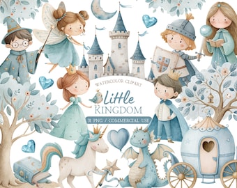 Boho Princess Clipart Set: Watercolor Castle, Unicorn and Fairytale ...