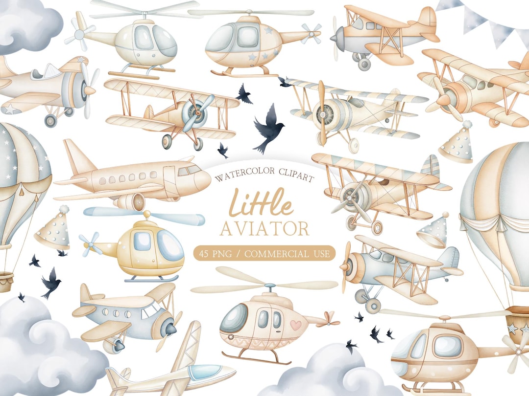 Watercolor Air Transport Clipart – up up and Away Hot Air Balloon and ...