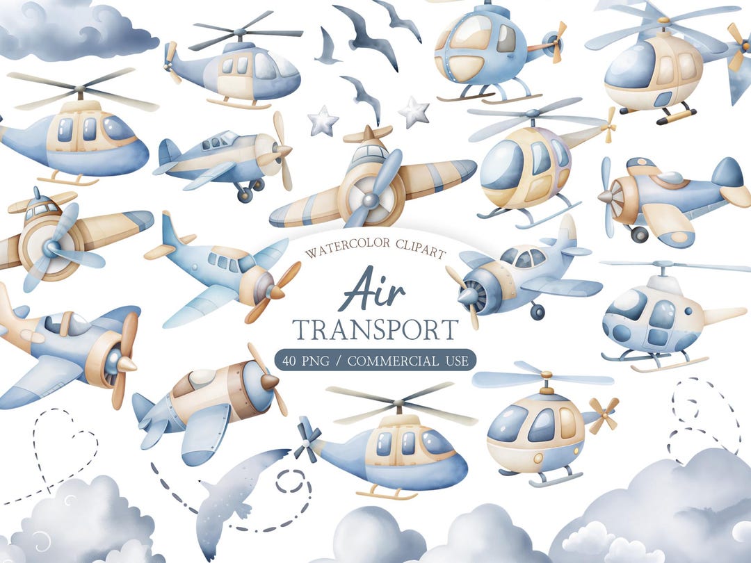 Watercolor Air Transport Clipart – up up and Away Hot Air Balloon and ...