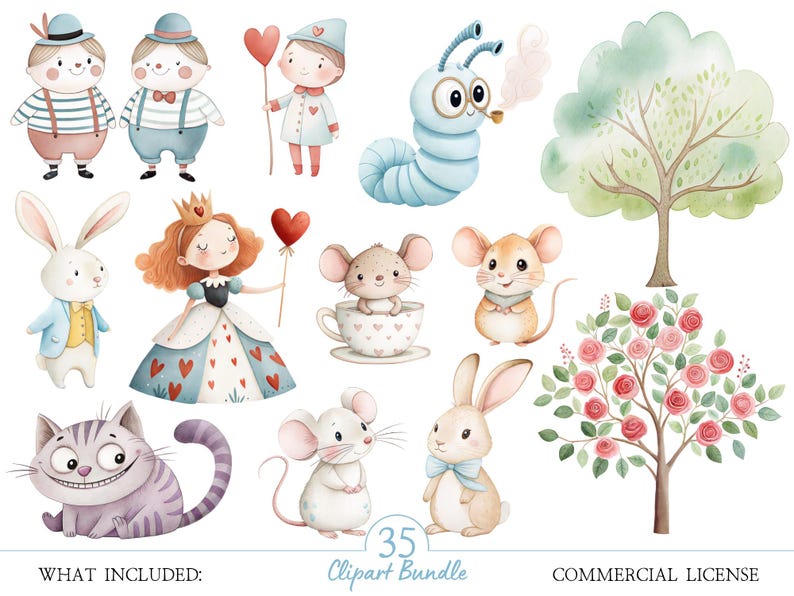 Alice in Wonderland Clipart Bundle: Cute Tea Party PNG Illustrations ...