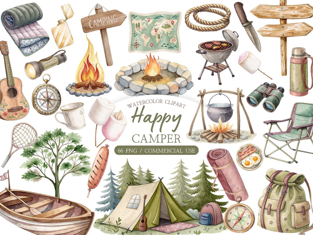 Watercolor Retro Camper Clipart Bundle – Vintage Caravan and Van Life ...