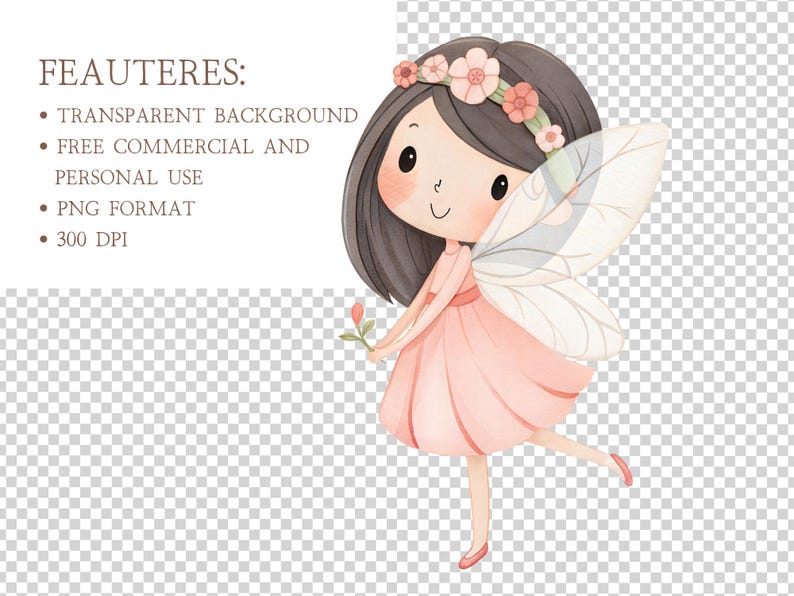 Enchanted Fairy Clipart Bundle: Watercolor Pink Fairy Garden PNG Set ...