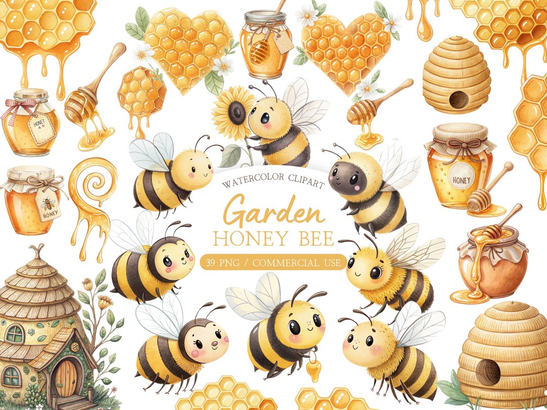 Spring Honey Bee Clipart Set – Bumblebee Hives and Wildflower Wreaths ...