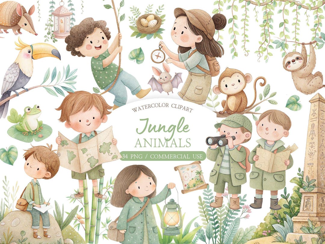 Conjunto de Clipart de Animais da Selva: Ilustrações de Filhotes de ...
