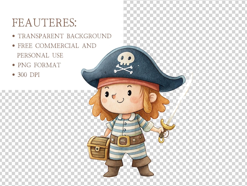 Watercolor Pirate Clipart Bundle – Treasure Chest and Island Adventure ...