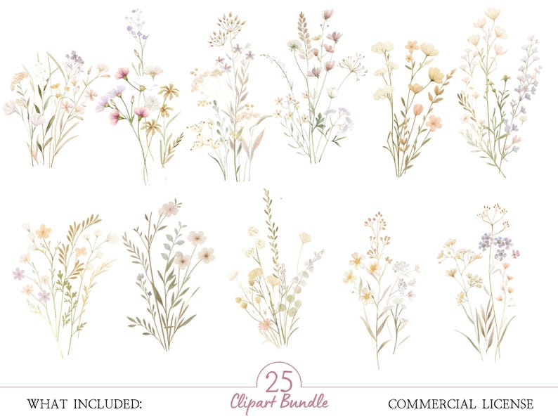 Pastel Wildflower Clipart Bundle – Floral Borders and Wreath Frames ...