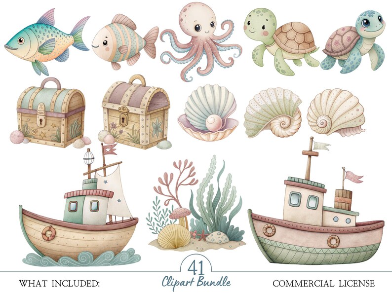 Watercolor Cute Sea Animals Clipart Bundle – Colorful Fish Shark and ...