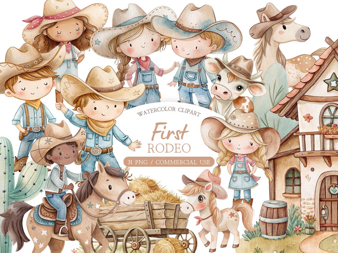 Cute Cowboy Clipart: Watercolor Wild West PNG Set — Digital Download ...