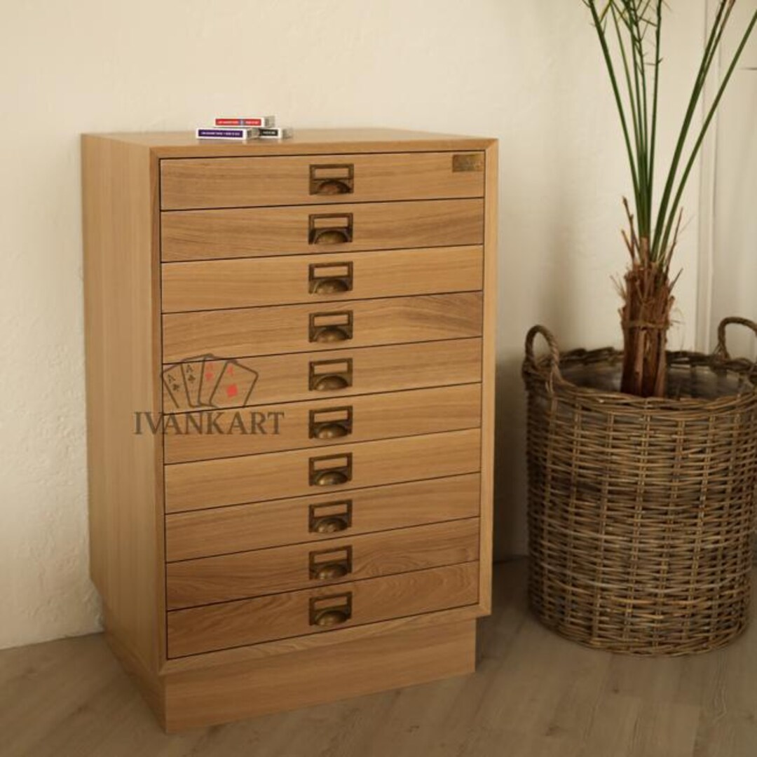 Console Cabinet With Drawers Made of Natural Wood for Playing Cards and ...