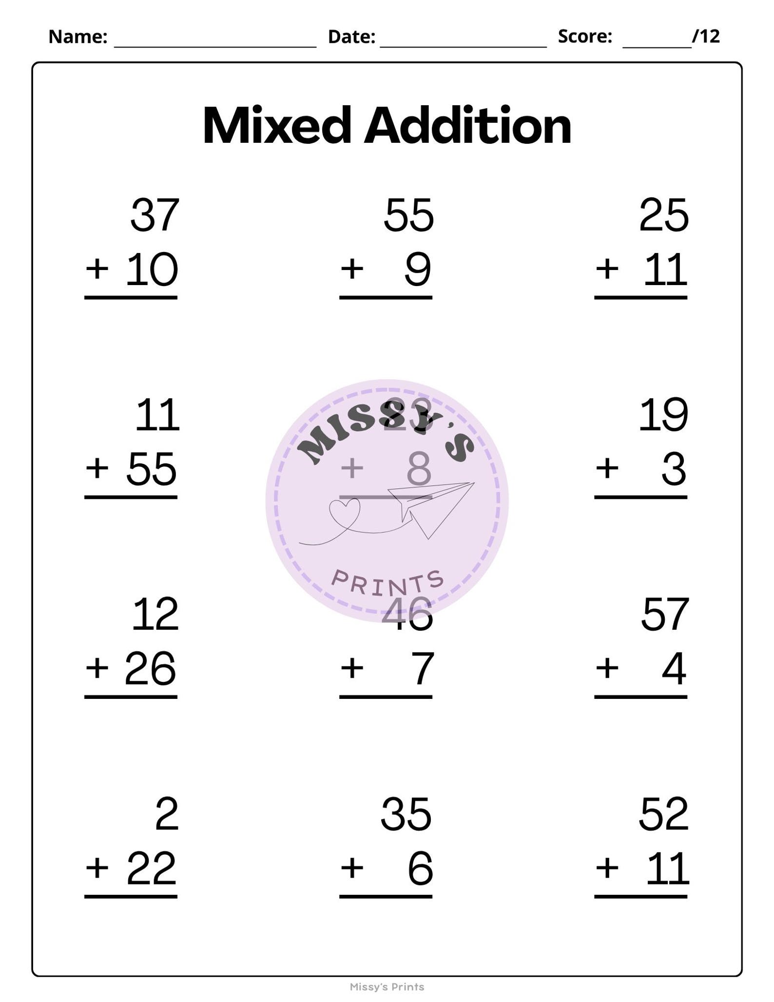 14 Mixed Addition Math Practice Worksheets (with Answers Included ...