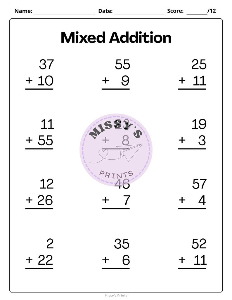 14 Mixed Addition Math Practice Worksheets (with Answers Included ...