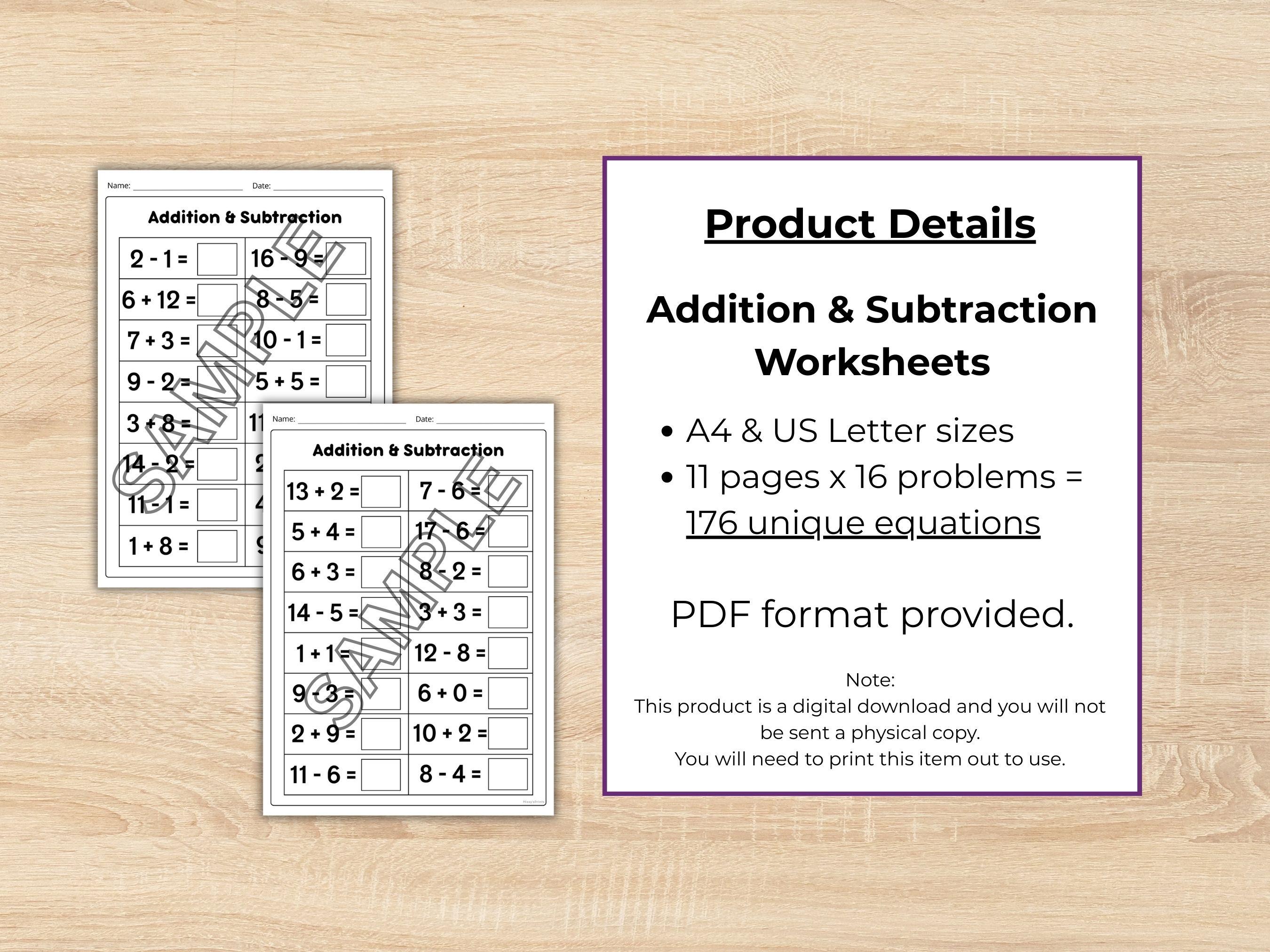 11 Kindergarten Math Worksheets | Printable Addition & Subtraction ...