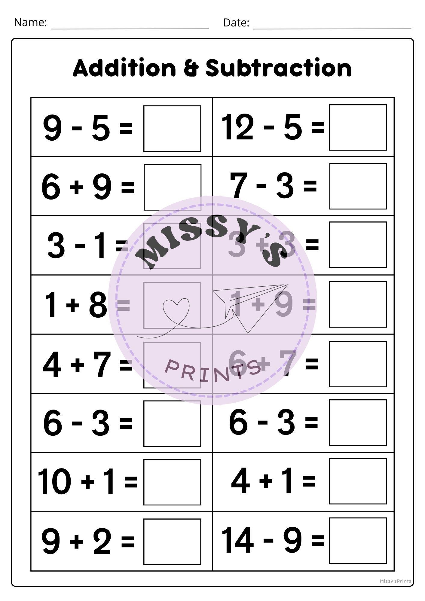 11 Kindergarten Math Worksheets | Printable Addition & Subtraction ...
