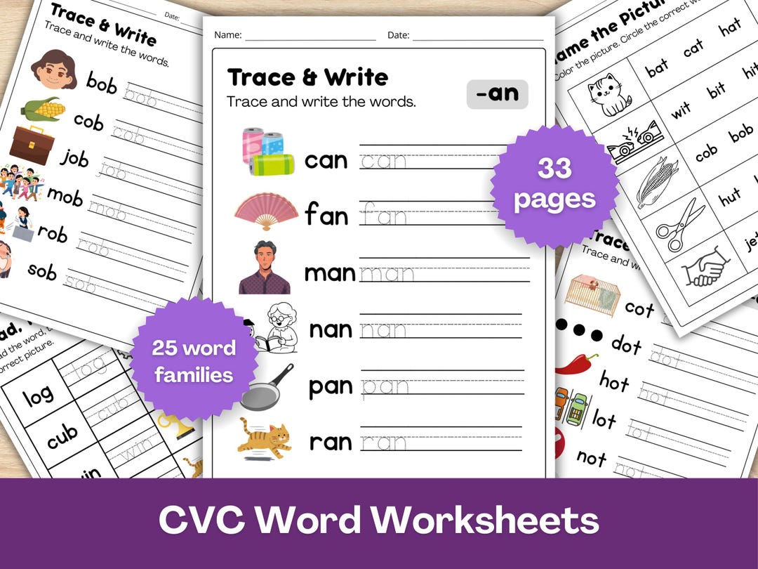 CVC Words - Printable Phonics Worksheets PDF | 33-page CVC Bundle for ...