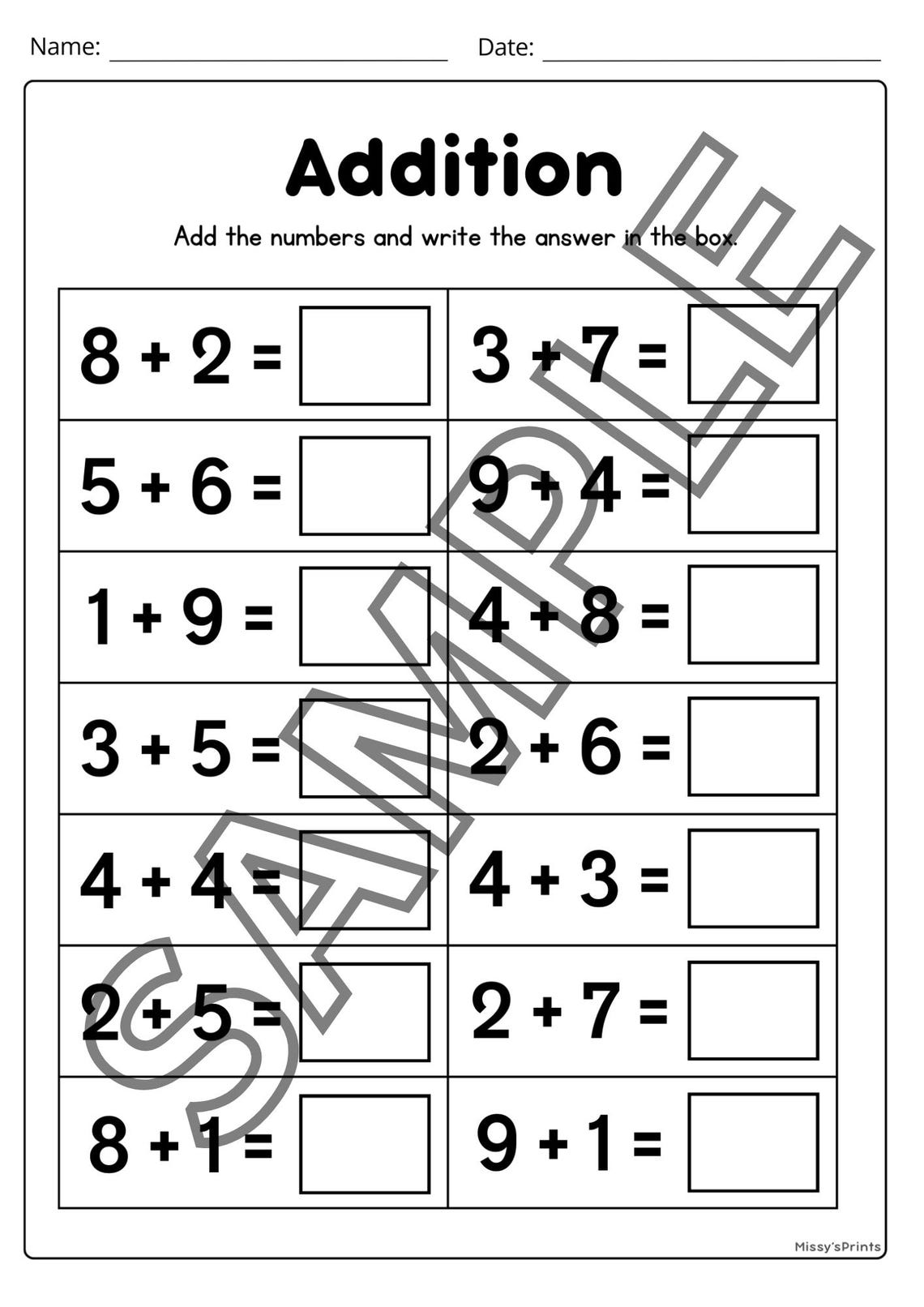 12 Addition Practice Worksheets for Elementary School (numbers 0-9 ...