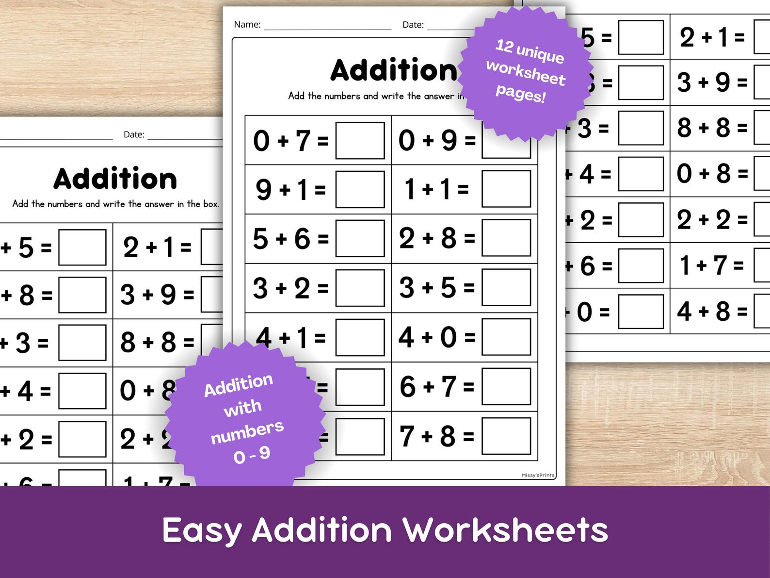 12 Addition Practice Worksheets for Elementary School (numbers 0-9 ...