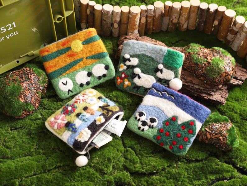 Wool Felt Coin Purse, Handmade Colorful Wool Felt Card Case, Cute ...