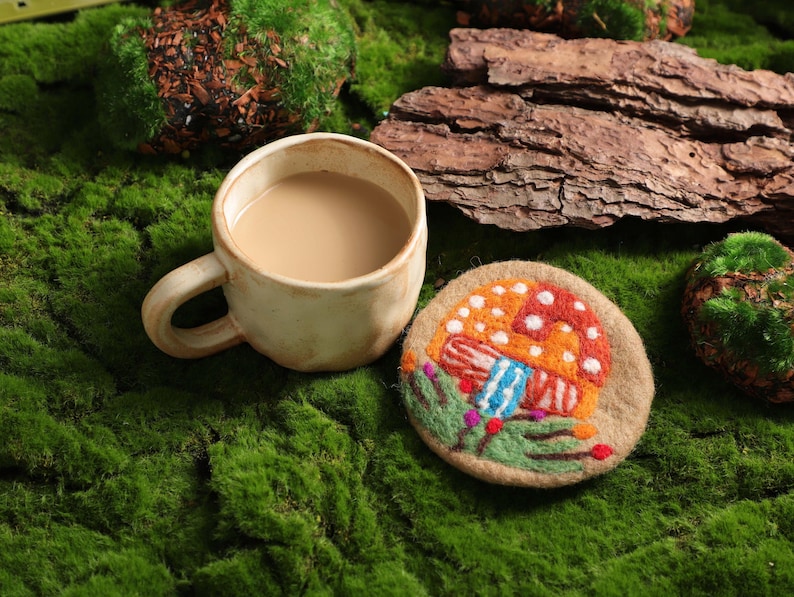 Handmade Felt Stitched Coaster, Felt Wool Animals Coaster Decor, Felt ...