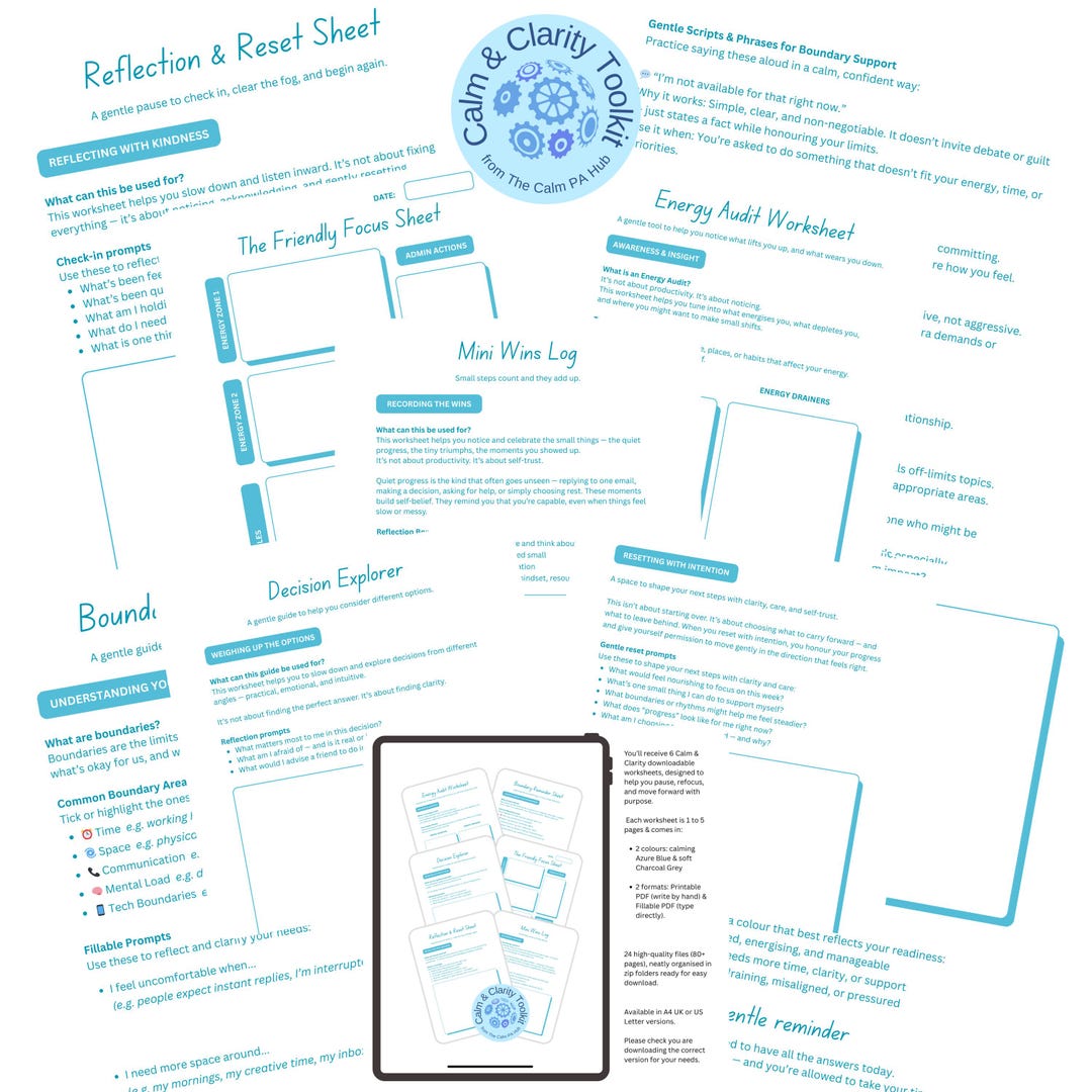 Calm and Clarity Toolkit 6 US Letter Printable Fillable Worksheets ...