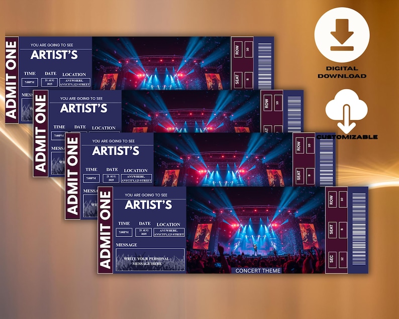 Editable Concert Ticket Template 2026, Printable Event Ticket, Birthday ...