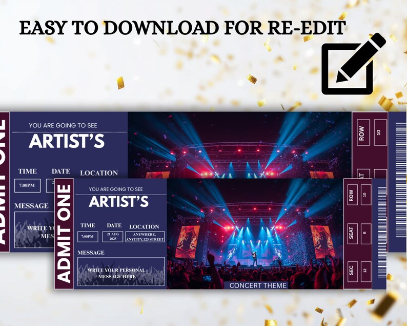 Editable Concert Ticket Template 2026, Printable Event Ticket, Birthday ...