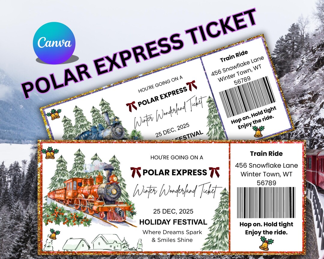 Editable Polar Express Ticket, Winter Wonderland Ticket, Travel Voucher ...
