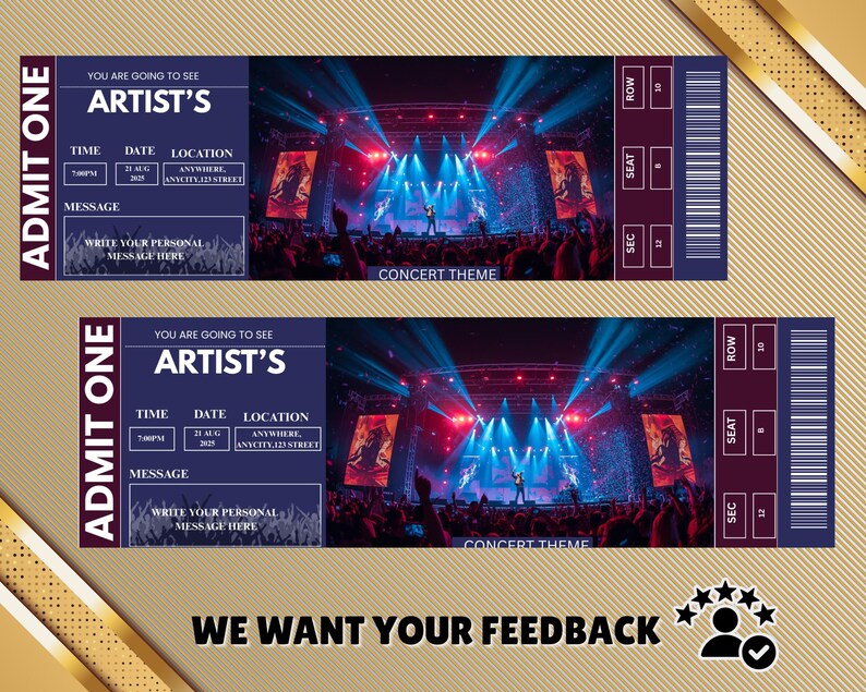 Editable Concert Ticket Template 2026, Printable Event Ticket, Birthday ...