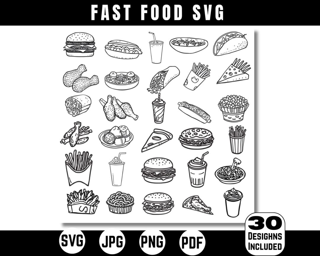 Fast Food Svg Png Bundle | Burger Pizza Fries Svg Png | Junk Food ...