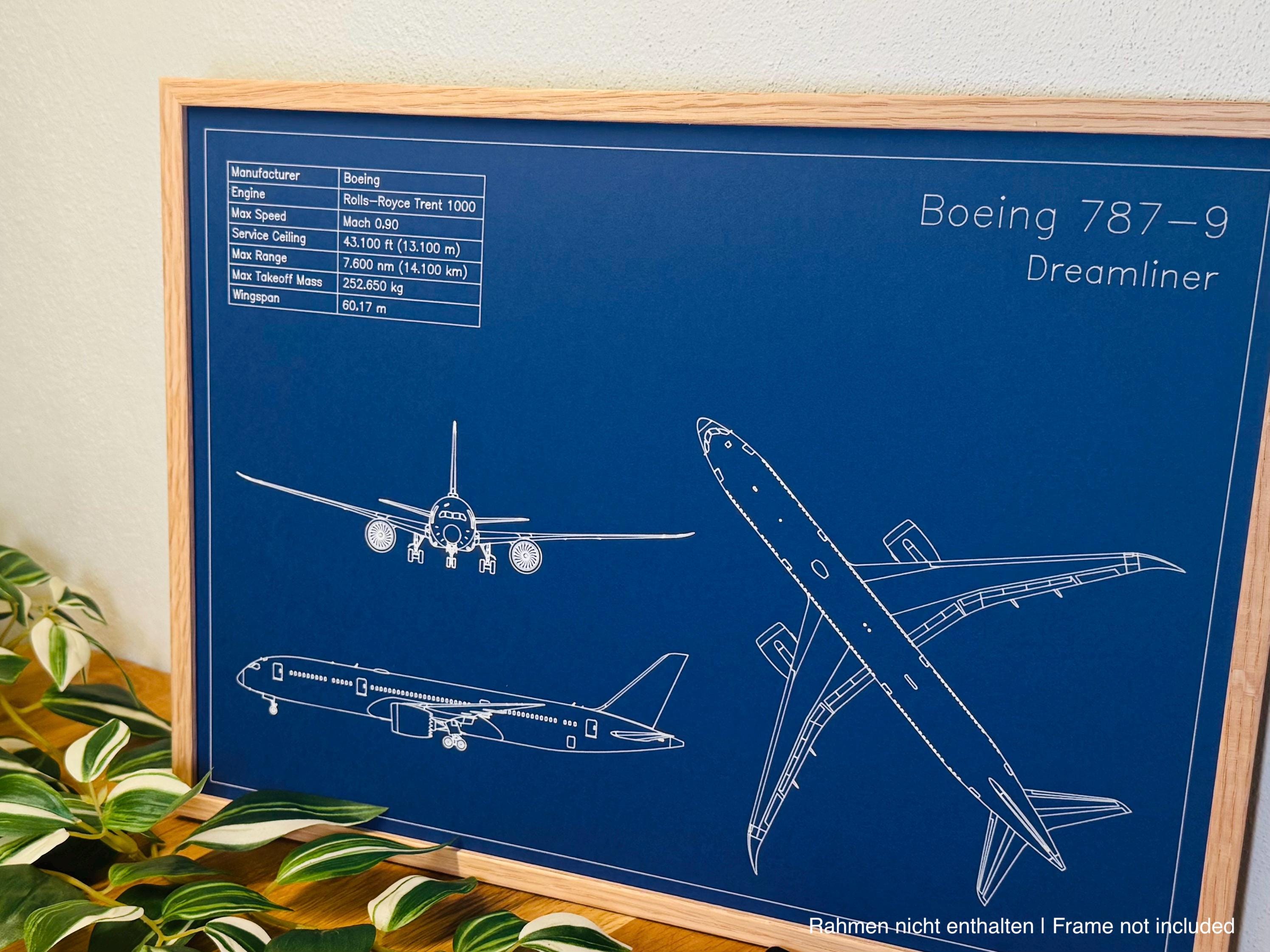 Boeing 787-9 Dreamliner Blueprint | DIN A3 Aircraft Blueprint Poster ...