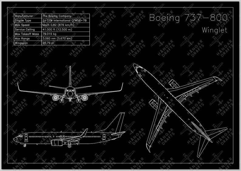 Boeing 737-800 Winglet Blueprint | DIN A3 Aircraft Blueprint Poster ...