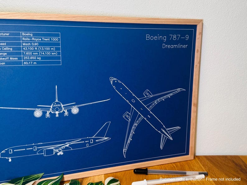Boeing 787-9 Dreamliner Blueprint | DIN A3 Aircraft Blueprint Poster ...