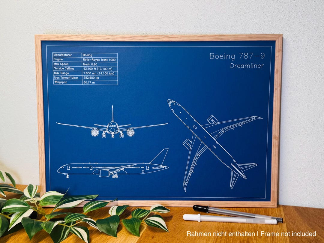 Boeing 787-9 Dreamliner Blueprint | DIN A3 Aircraft Blueprint Poster ...