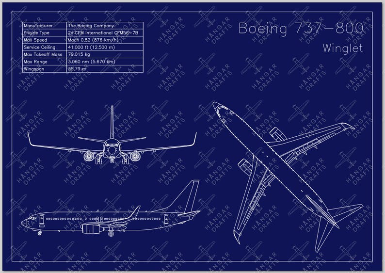 Boeing 737-800 Winglet Blueprint | DIN A3 Aircraft Blueprint Poster ...