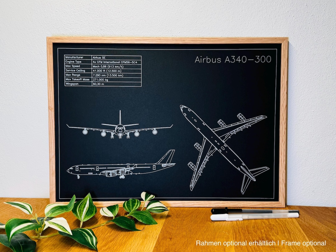 Airbus A340-300 Blueprint | DIN A3 Aircraft Blueprint Poster | Aviation ...