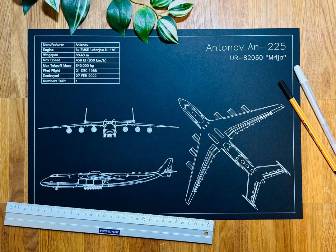 Antonov An-225 Mriya Blueprint | DIN A3 Aircraft Blueprint Poster ...