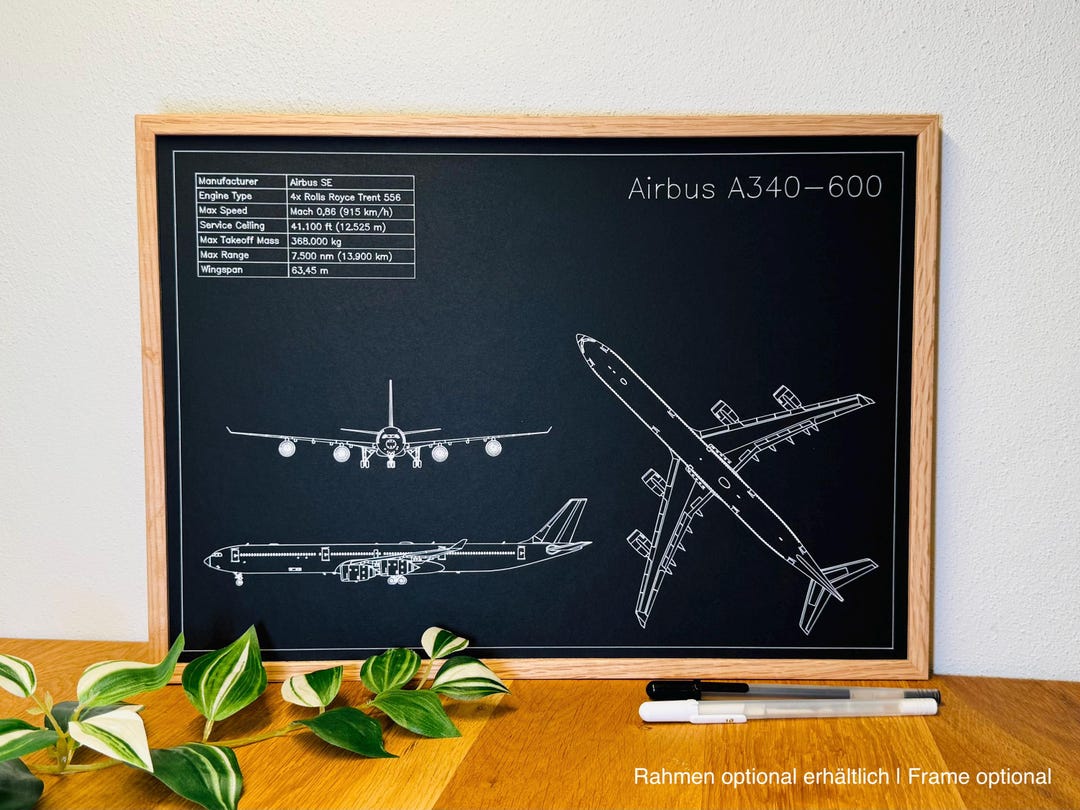 Airbus A340-600 Blueprint | DIN A3 Aircraft Blueprint Poster | Aviation ...