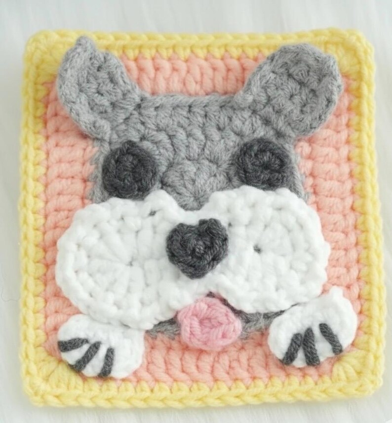 Dog Face Motif Square Pattern: Crochet Square Dog Pattern, Dog Pet ...