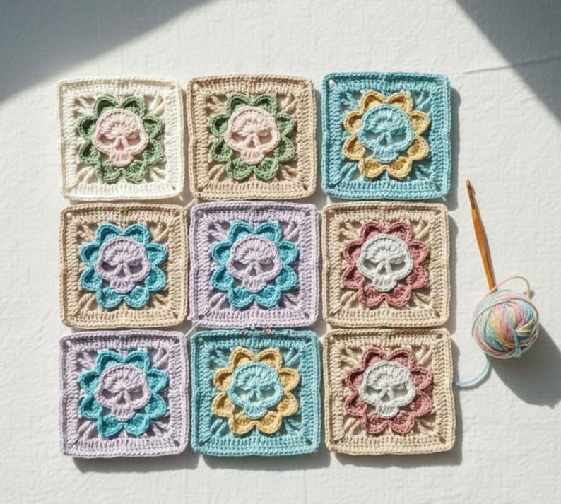 Granny Square Skull Crochet Pattern ( Digital Print Pdf), Spooky Gothic ...