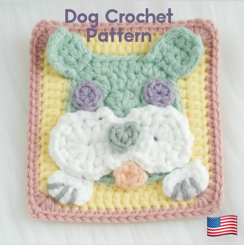 Dog Face Motif Square Pattern: Crochet Square Dog Pattern, Dog Pet ...