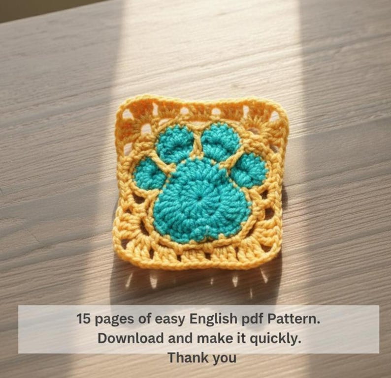 Cat Paw Crochet English Pattern: Cat Paw Granny Square Instant Print ...