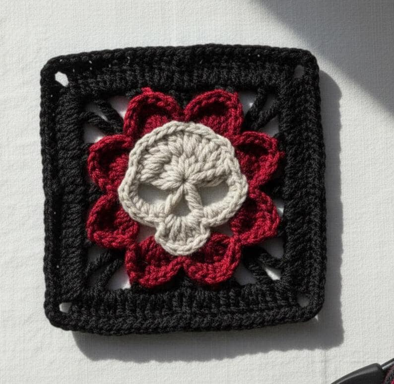Granny Square Skull Crochet Pattern ( Digital Print Pdf), Spooky Gothic ...