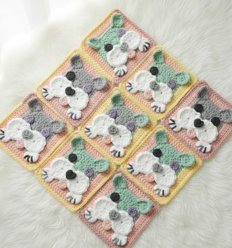Dog Face Motif Square Pattern: Crochet Square Dog Pattern, Dog Pet ...