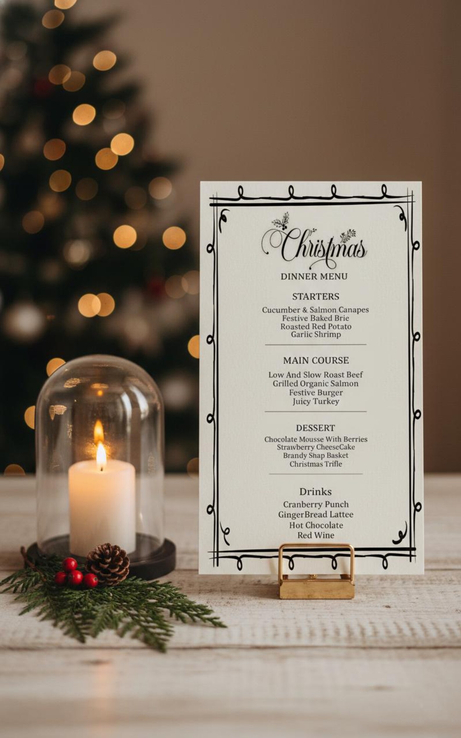 Elegant Christmas Menu Template Holiday Dinner Digital Download PDF OR ...