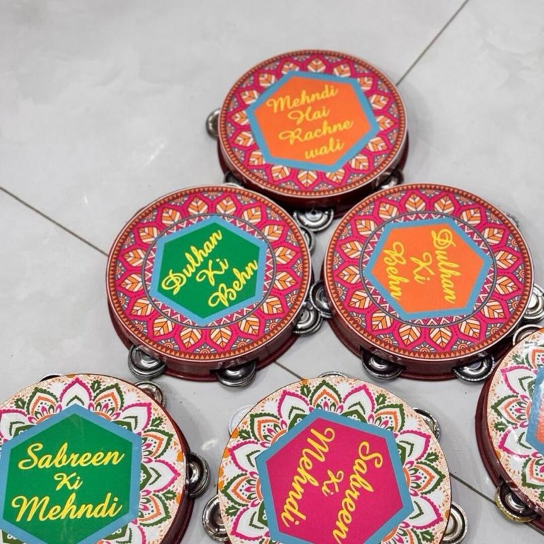 Personalized Colorful Tambourine Chanak: Festival Ceremony Percussion ...