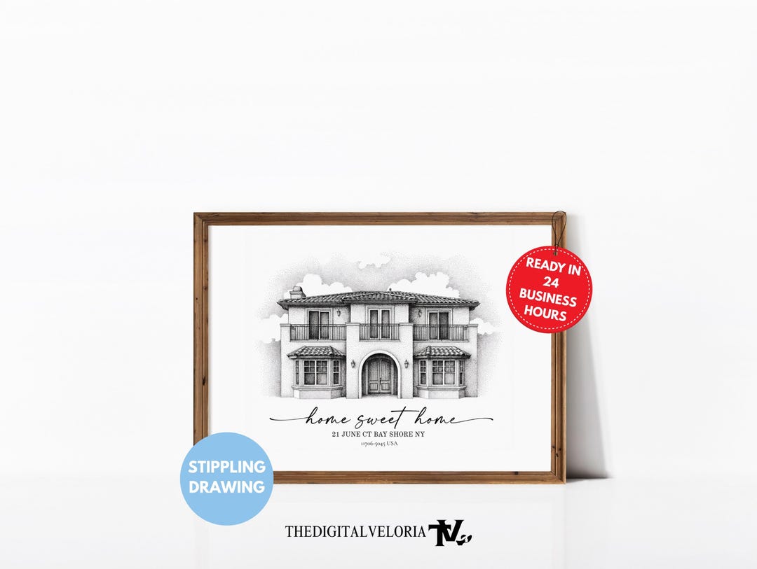 Stipple House Portrait: Pointillism Home Art - Custom Dotwork House ...